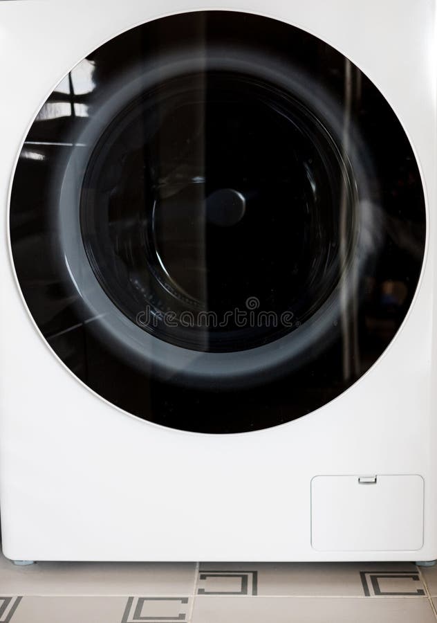 Modern washing machine stock photo. Image of bathroom - 370757922