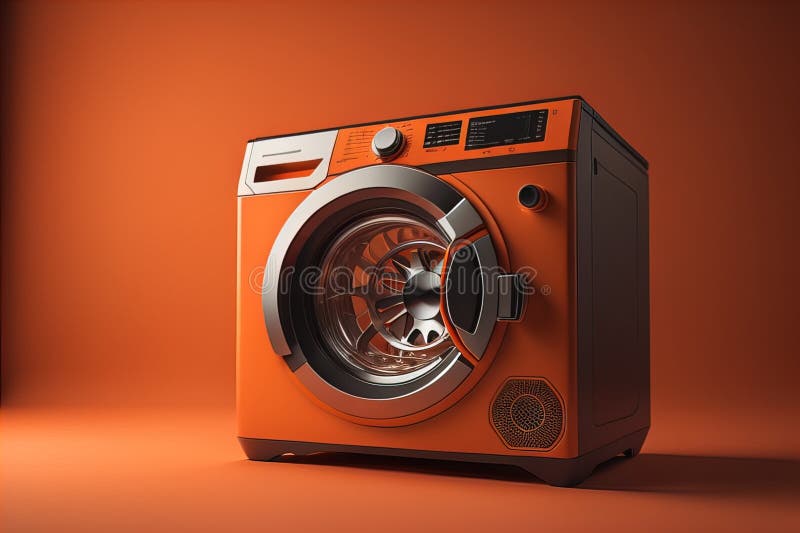 Modern Washing Machine on a Orange Background. Generative Ai Stock ...
