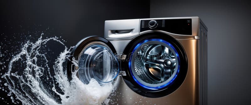 Water Splashing Out of the Washing Machine Drum, in a Closeup View ...