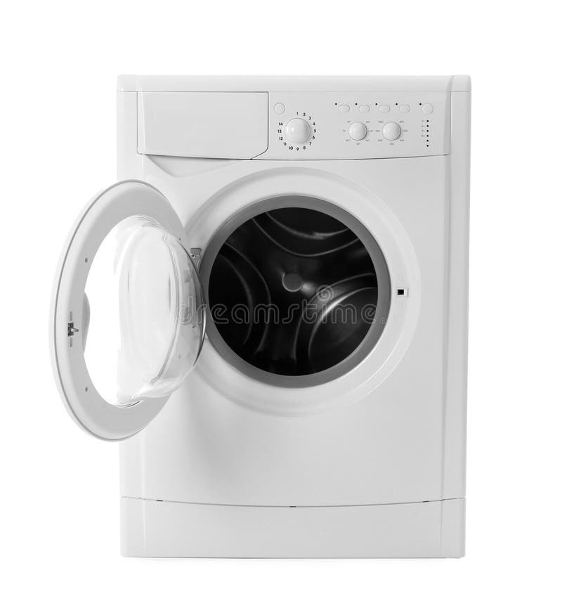 Modern Washing Machine on White. Laundry Day Stock Photo - Image of ...