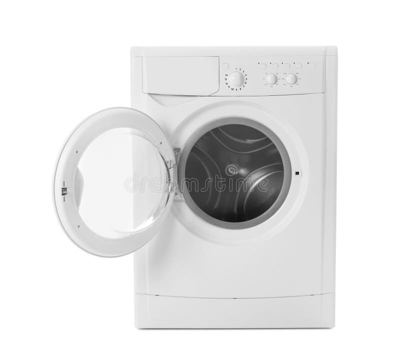 Modern Washing Machine on White. Laundry Day Stock Photo - Image of ...