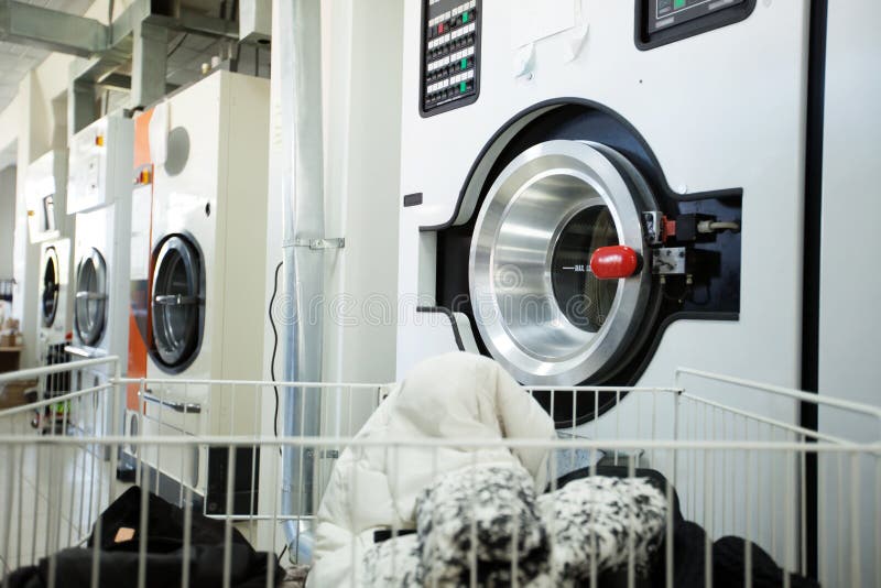 Modern Washing Machines in Laundry Room Stock Image - Image of clothing ...