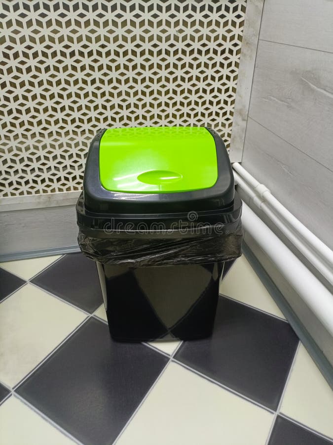 Modern Waste Bin with Lime Green Lid in Geometric Interior Setting ...