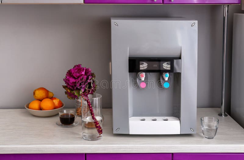 Modern Water Cooler on Table in Kitchen Stock Photo - Image of natural ...
