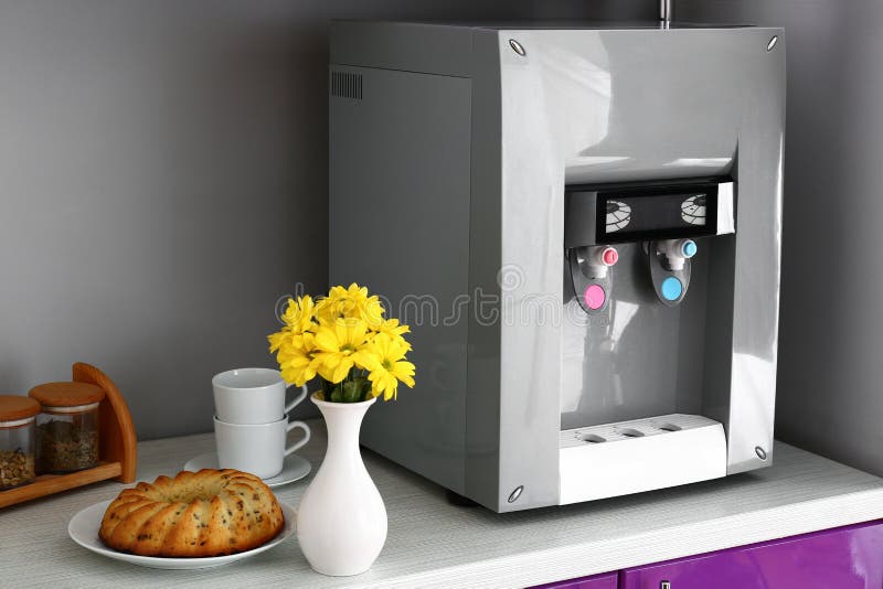 Modern Water Cooler on Table in Kitchen Stock Photo - Image of pure ...