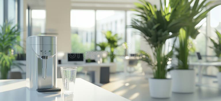 Modern Water Dispenser in Bright Office Environment with Greenery and ...