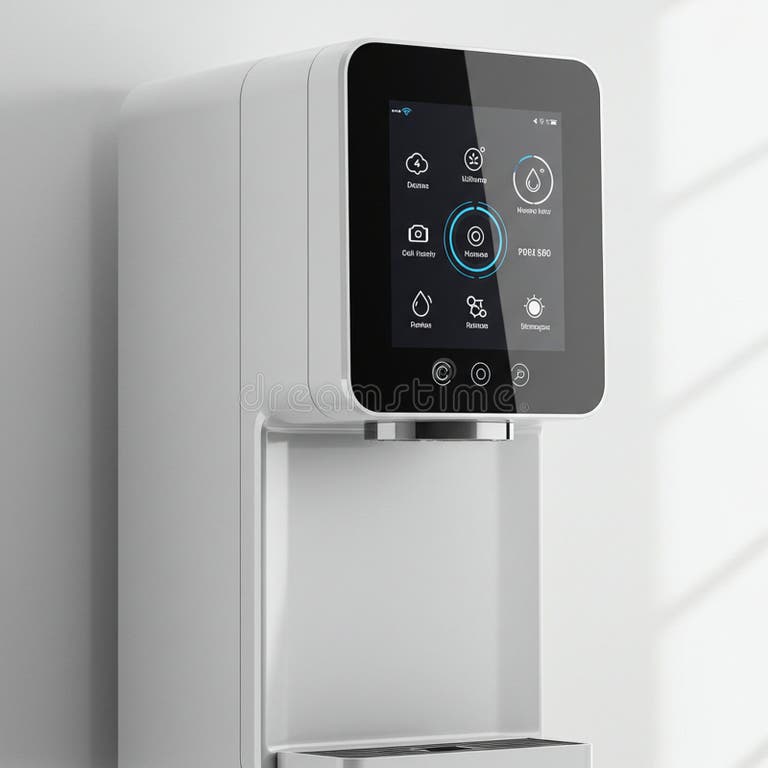 A Modern Water Dispenser Features a Sleek, White Design with a Black ...