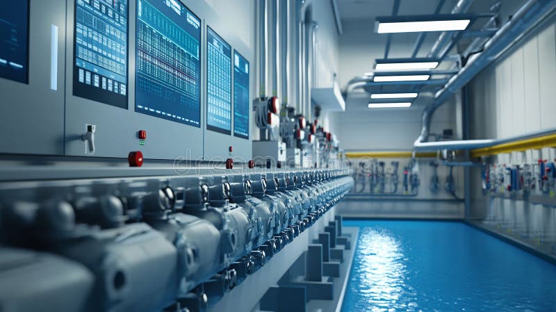A Modern Water Distribution Control Room with Automated Systems. Stock ...