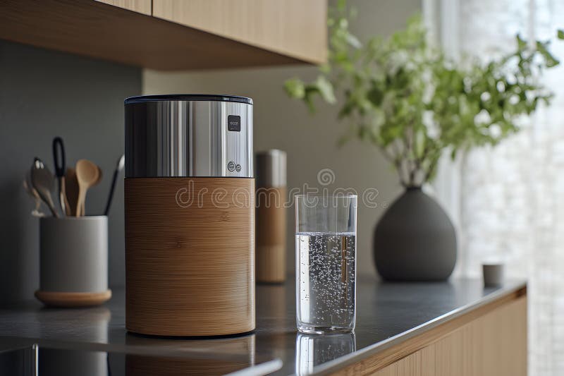 Modern Water Filter Pitcher on Kitchen Countertop with a Glass of Water ...