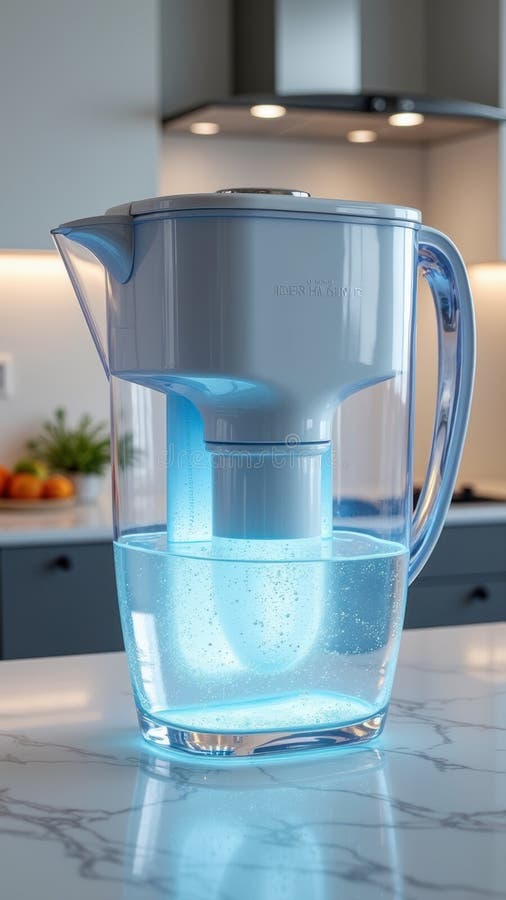 Modern Water Filter Pitcher on Marble Countertop in Contemporary ...