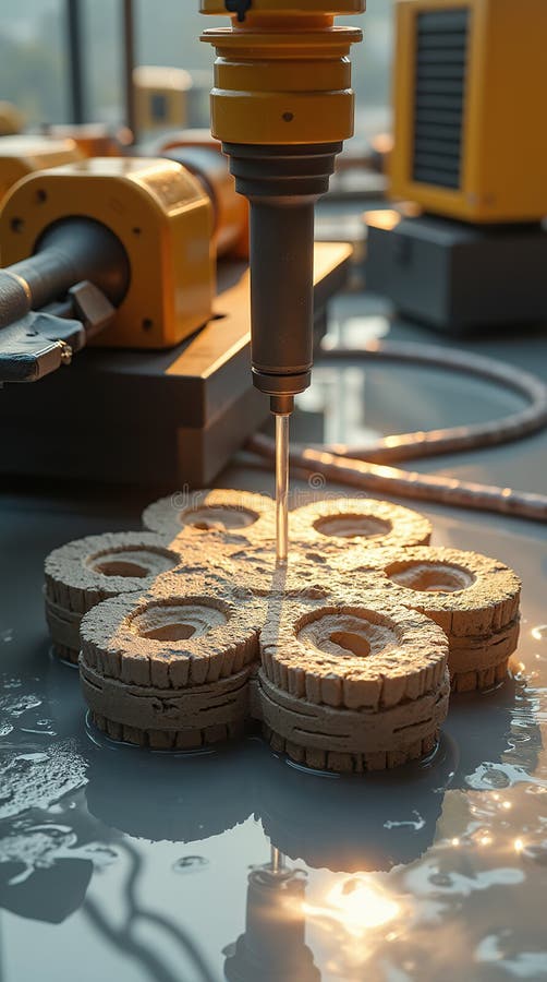 Advanced Water Jet Cutting Machine Processing Material with Circular ...