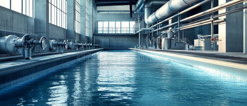 Modern Water Treatment Facility Featuring Clear Blue Water Flowing ...