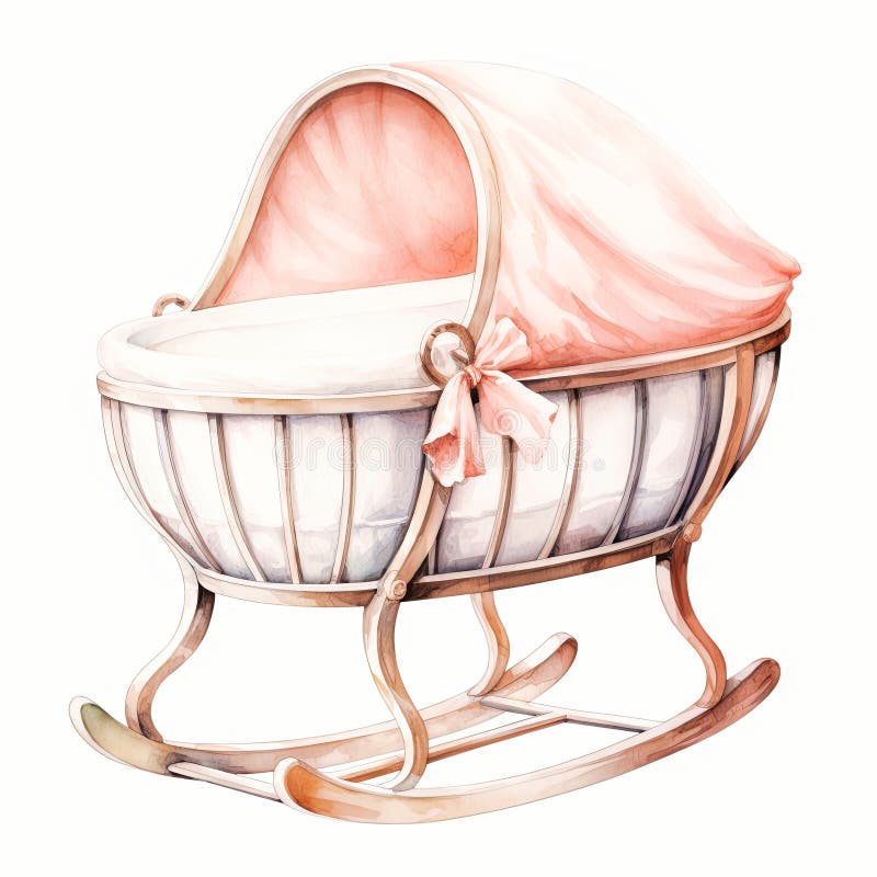 Modern Watercolor Baby Cradle in Soft and Delicate Stock Image - Image ...