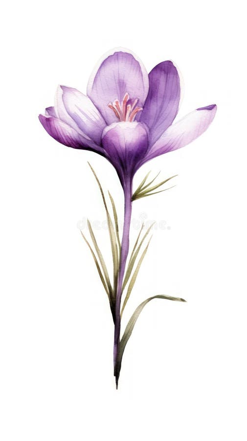 Modern Watercolor Crocus Collection on White Background . Stock ...