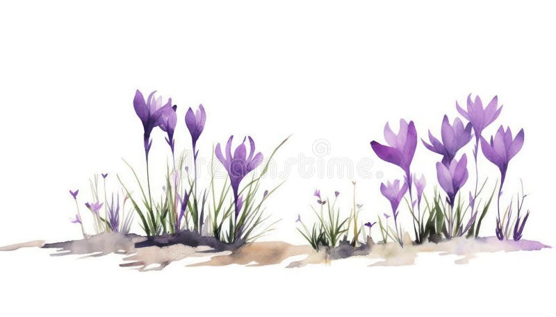 Modern Watercolor Crocus Collection on White Background . Stock ...