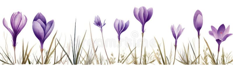 Modern Watercolor Crocus Collection on White Background . Stock ...