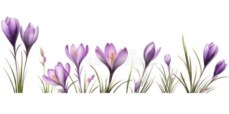 Modern Watercolor Crocus Collection on White Background . Stock ...