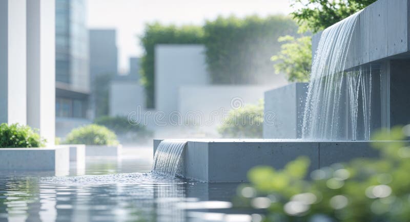 Modern Waterfall Feature in Urban Landscape Design Stock Image - Image ...