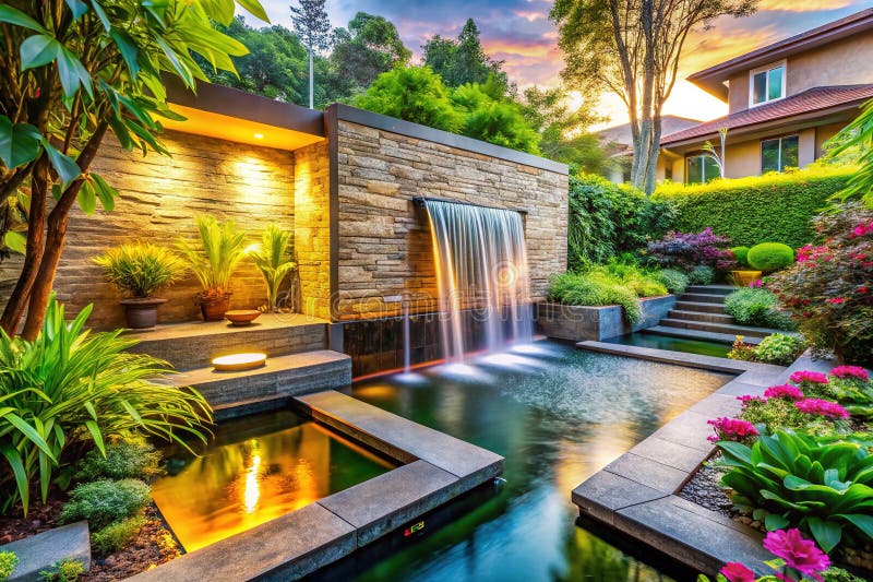 Modern Waterfall Water Feature Create Your Oasis Backyard Landscape ...