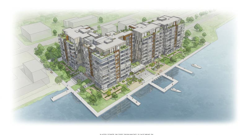 Modern Waterfront Residential Complex Concept Featuring Multiple Multi ...