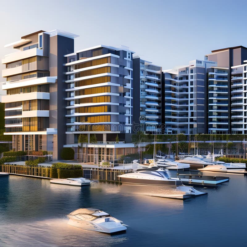 A Modern Waterfront Residential Complex with Sleek, Glass Facades and ...