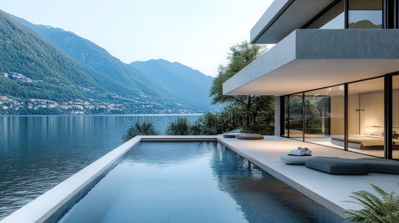 Modern Waterfront Villa with Infinity Pool Overlooking a Serene Lake ...