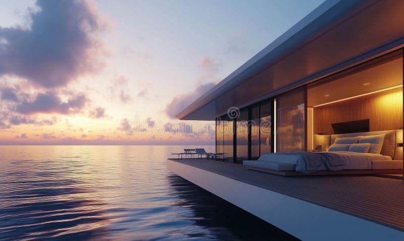 Modern Waterfront Villa with Stunning Sunset View, Sleek Architecture ...