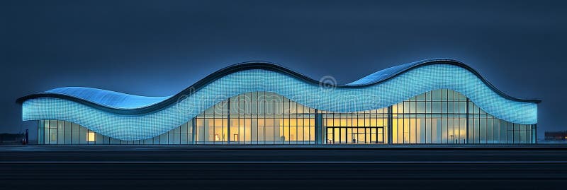 Modern, Wavy Architecture Illuminated in Blue at Night, Futuristic ...