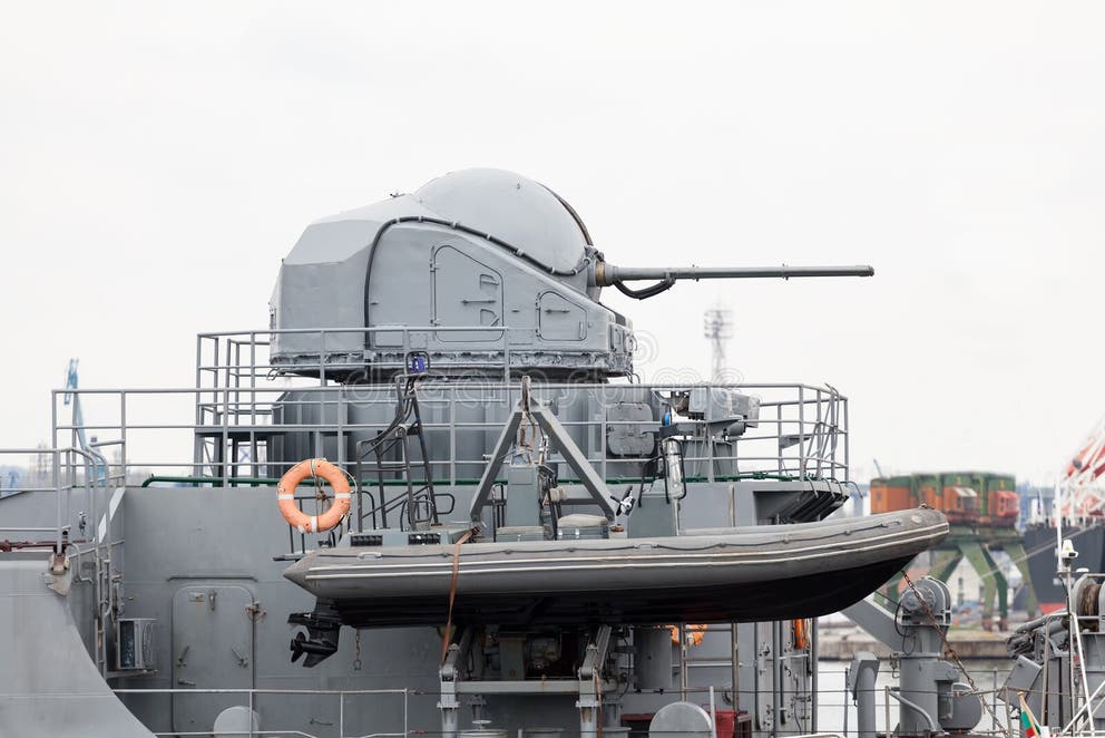 Modern Weapons on the Deck of a Military Ship. Weapon System for ...