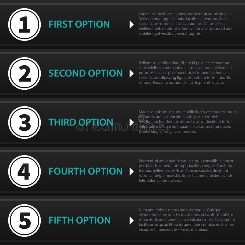 Modern Web Template with Five Horizontal Numbered Options Stock Vector ...