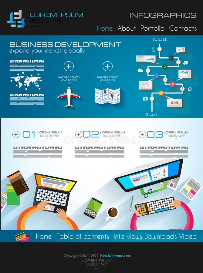 Modern Website Template with Flat Style Infographics Layout Stock ...