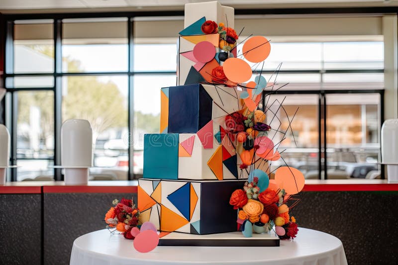 Modern Wedding Cake with Geometric Shapes and Vibrant Colors Stock ...