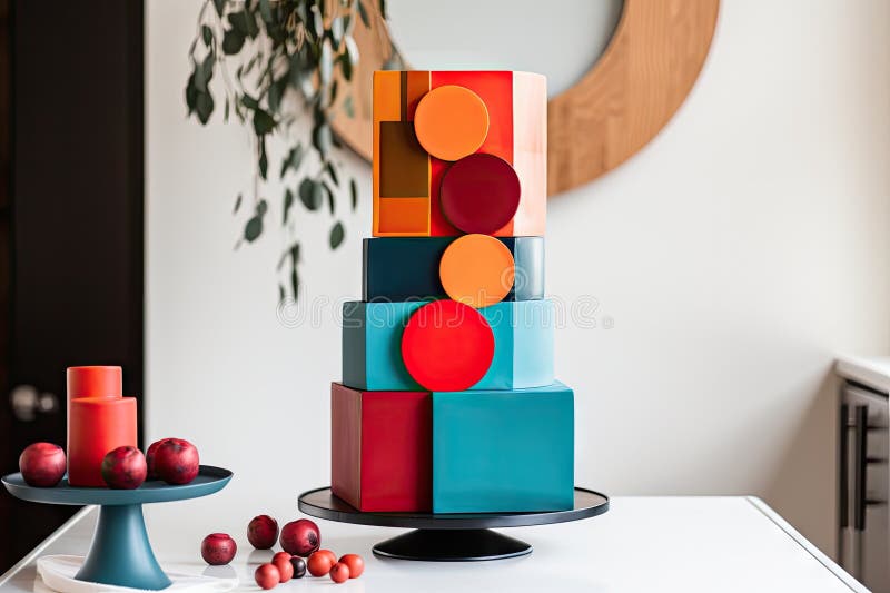 Modern Wedding Cake Made with Sleek, Geometric Shapes and Bold Colors ...