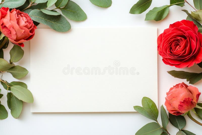 Elegant Modern Wedding Invitation Frame Adorned with Red Roses on White ...