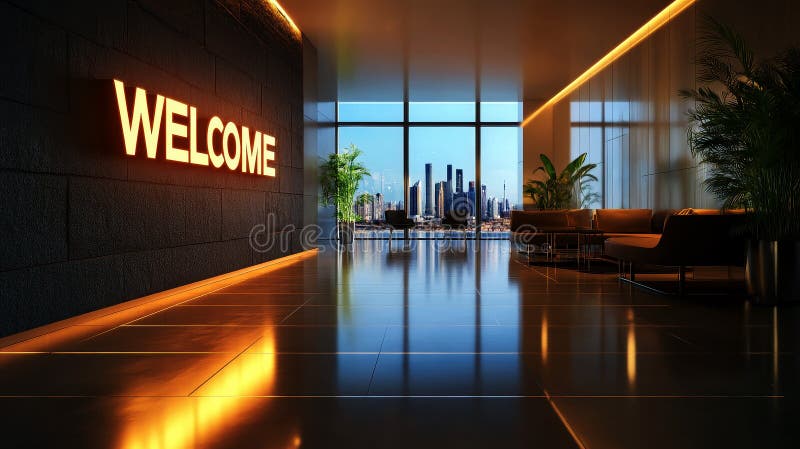 Modern Welcome Text Sign Office Lobby Sleek Design Elements Stock ...