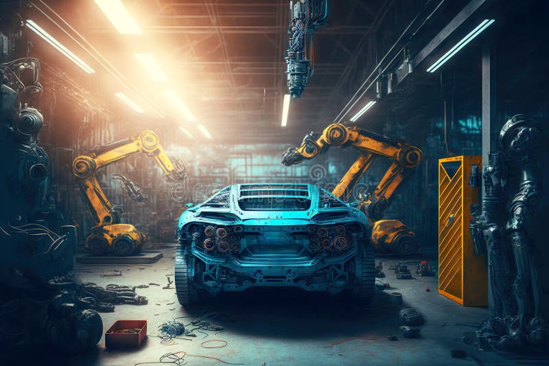 Modern Welding Machines and Robots Work in Workshop of Automotive ...