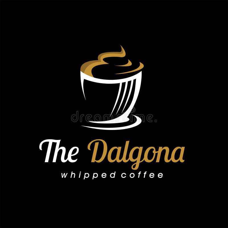 Dalgona Coffee Korean Drink Logo with Whipped Cream and Glass Icon ...