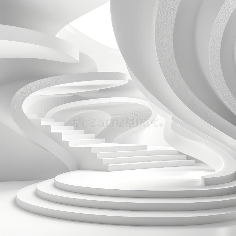 Modern White Abstract Architecture Background with Curved Walls and ...