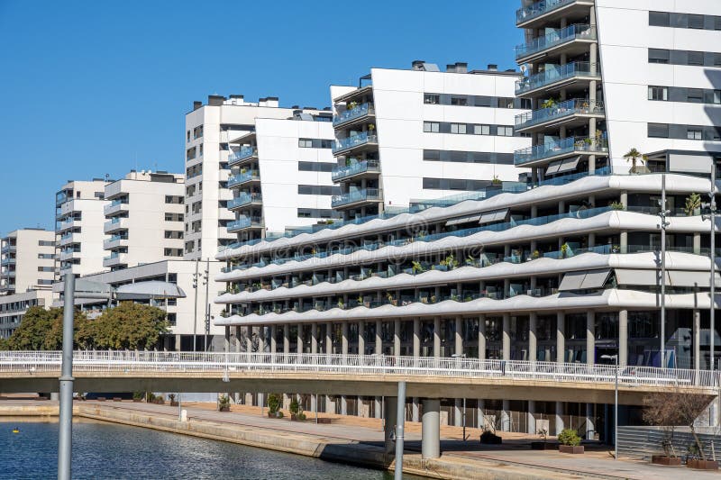 Modern White Apartment Complex Stock Photo - Image of dock, skyscraper ...