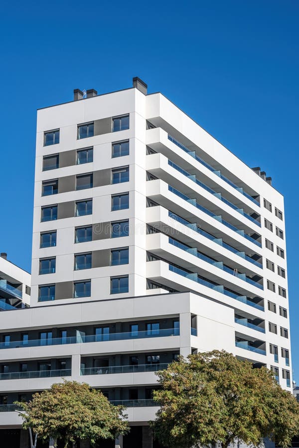 Modern White Apartment Complex Stock Photo - Image of balcony ...