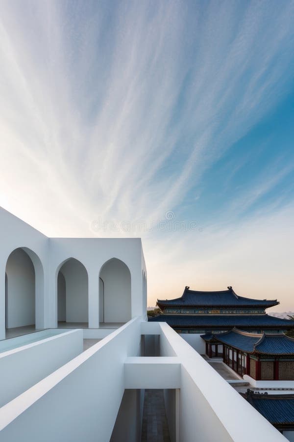 Modern White Architectural Building with Arches Near Traditional ...