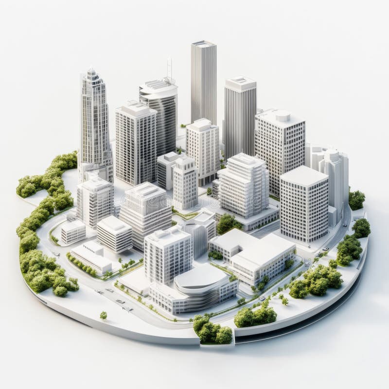 Modern White Architectural Model of a Cityscape with Greenery ...