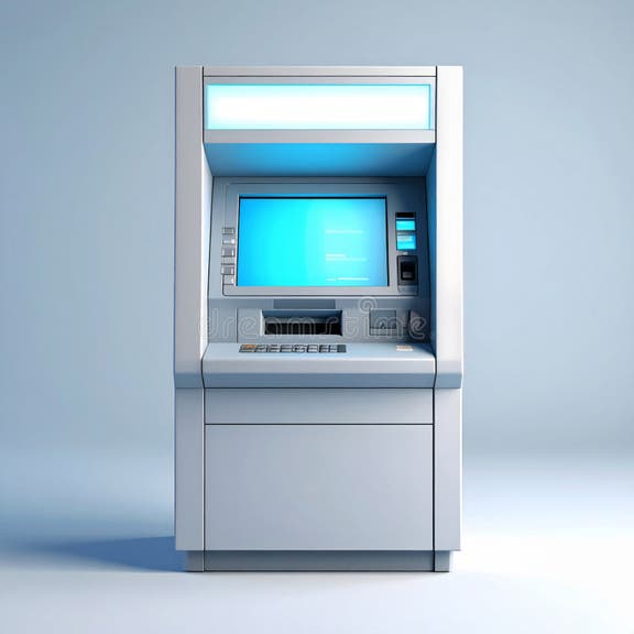 Modern White ATM Machine with Blue Display Stock Illustration ...