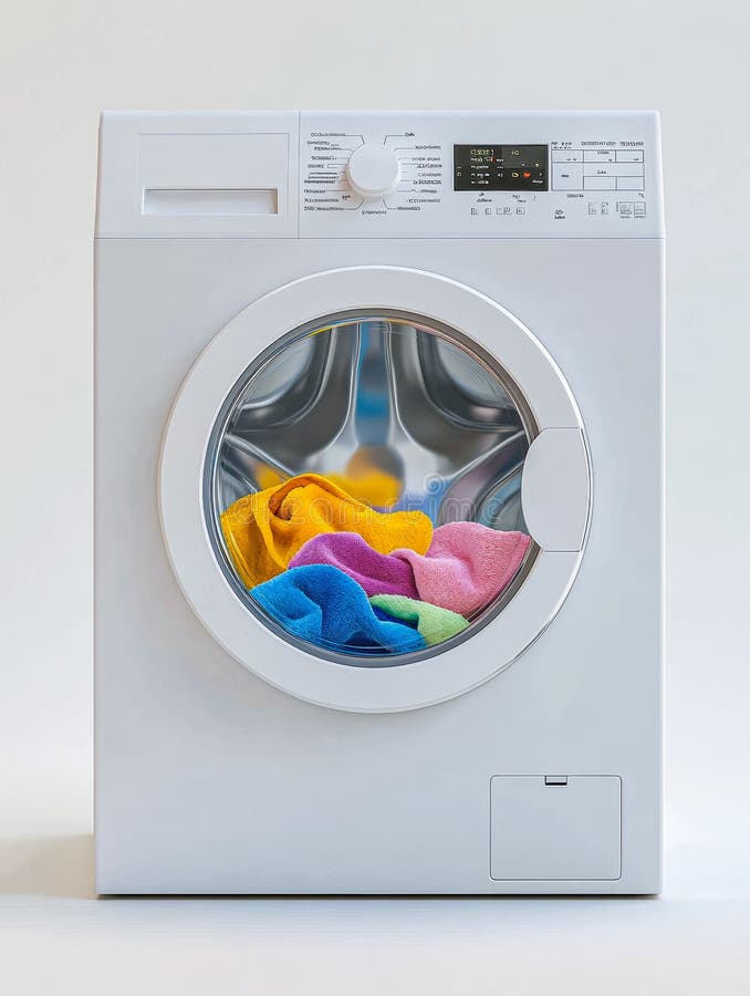 Modern White Automatic Washing Machine with Round Glass Door Stock ...