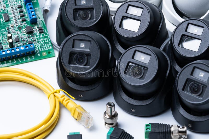 Modern White Security Cameras on the Table. the Concept of Video ...