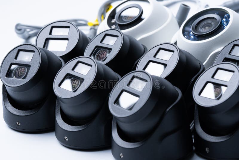 Modern White Security Cameras on the Table. the Concept of Video ...