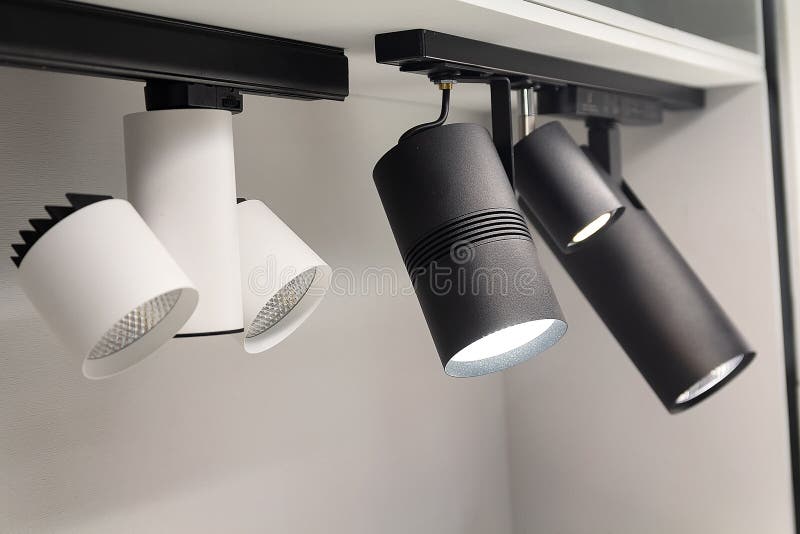 Modern White and Black Spotlights on Display Stock Image - Image of ...