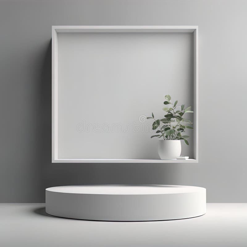 Modern White Blank Wall with Round Frame and Round Shelf. 3d Rendering ...