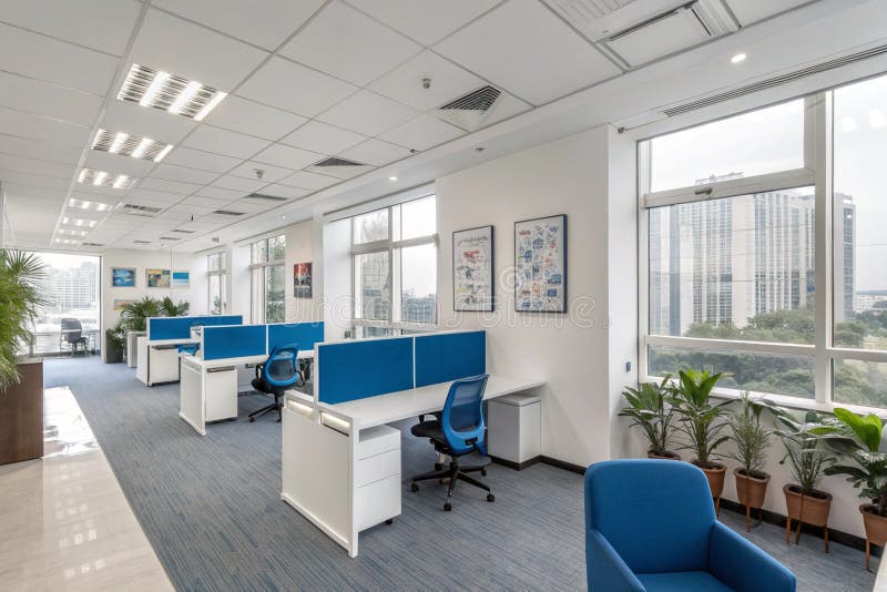 Modern White and Blue Open Space Office Interior - Generated by Ai ...