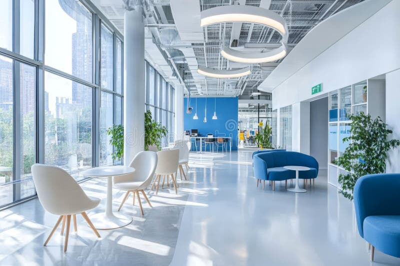 Modern White and Blue Open Space Office Stock Illustration ...
